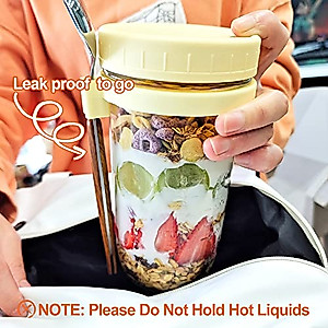 Etomiel Overnight Oats Jars with Lid and Spoon 21 oz, 2 Pack Large Capacity Airtight Oatmeal Container with Measurement Marks, Glass Mason Jars for Cereal Yogurt and Parfait