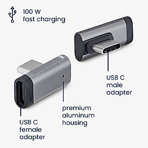 kwmobile USB C Right Angle Adapter - 90 Degree Male to Female USB-C Plug Adaptor Compatible with Oculus Headsets Laptops Computers - Set of 2