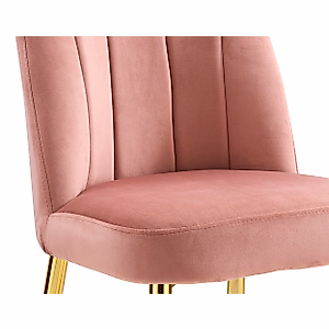 Iconic Home Chelsea Dining Side Chair Vertical Channel Quilted Velvet Upholstered Crown Top Back and Seat Solid Gold Tone Metal Legs (Set of 2) Modern Contemporary, Blush