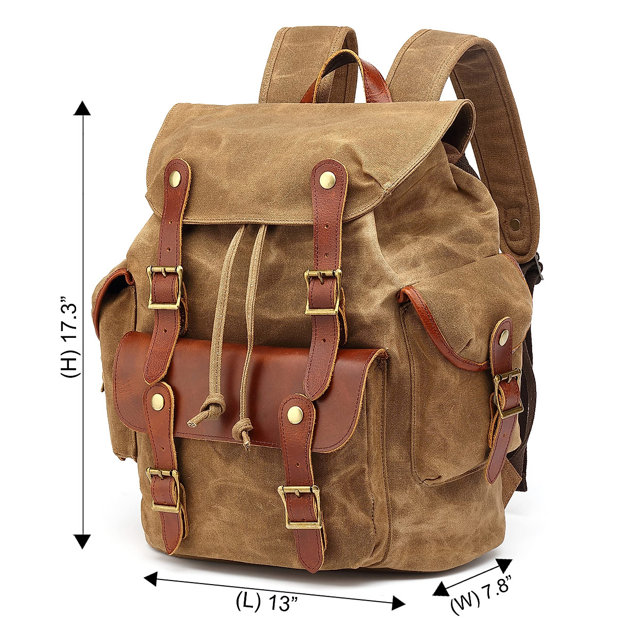 Waxed Canvas Leather Backpack for Men, Military Tactical Shoulder Rucksack for Travel Bag (M85_Khaki)
