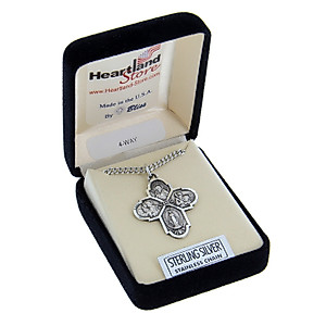 Heartland Store 4 Way Cross .925 Sterling Silver Pendant + 24 Inch Rhodium Plated Chain & Clasp