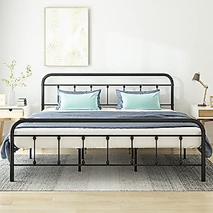TABU Cal King Platform Bed Frame with Headboard & Footboard, Heavy Duty Metal Bed Frame with Strong Slat Support, Vintage Style Mattress Foundation, No Box Spring Needed (Cal King/Black)