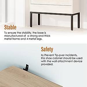 Wanttii Rattan Shoe Cabinet with Charging Station, Shoe Storage Cabinet with 2 Flip Drawers, Slim Shoe Storage for Entryway, Hallway, Living Room (Natural)