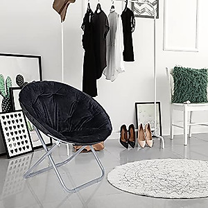 ZenStyle Faux Fur Saucer Chair, Folding Chair Soft Lounge Chair, Portable Moon Chair for Bedroom, Dorm Rooms, Apartments, Lounging, Garden and Courtyard, Black
