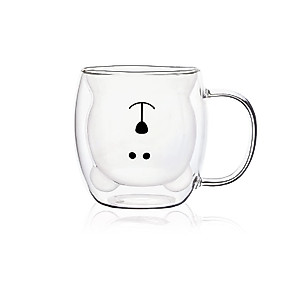 SHENDONG Cute Bear Mugs Cute Cups Bear Tea Coffee Cup with Handle 8.5oz Milk Cup Double Wall Insulated Glass Espresso Cups Glass Gift for Personal Birthday Valentine's Day and Office