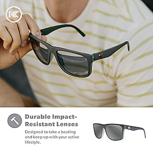 Knockaround Torrey Pines Polarized Sunglasses for Men & Women - Impact Resistant Lenses & Full UV400 Protection, Matte Grey & Ocean Green/Silver Reflective Lenses