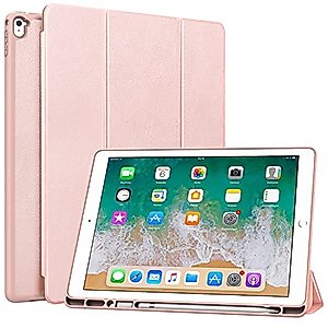 MoKo Case Fit iPad Pro 12.9 2017/2015 with Apple Pencil Holder - Slim Lightweight Smart Shell Stand Cover Case with Auto Wake/Sleep Fit Apple iPad Pro 12.9 inch Tablet (1st & 2nd Gen),Rose Gold