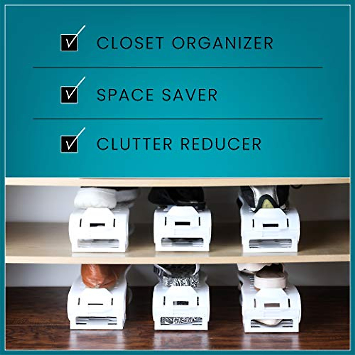 Homeries Shoe Slots Organizer – Space Saving Adjustable Shoes Organizer Rack for Closet – Easy Shoe Stacker for Sneakers, Low Heels, High Heels, Sandals, Kids Shoes (Bright White, 18)