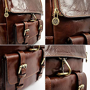 Time Resistance Leather Backpack up to 15in Laptop Brown Travel Bag