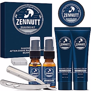Shaving Kit for Men w/Straight Razor,Shaving Soap,2 PACK Shaving Cream,Pre-Shave Oil,After Shave Balm Gel,Mens Christmas Stocking Stuffers Gift for Men Husband Dad Him Unique Birthday Gifts Boyfriend