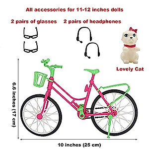 ZTWEDEN 33Pcs Doll Clothes and Accessories for 12 Inch Boy and Girl Doll, Includes 20 Wear Clothes Shirt Jeans Suit and Wedding Dresses, Glasses Earphones Dog and Bike for 12'' Boy Girl Doll
