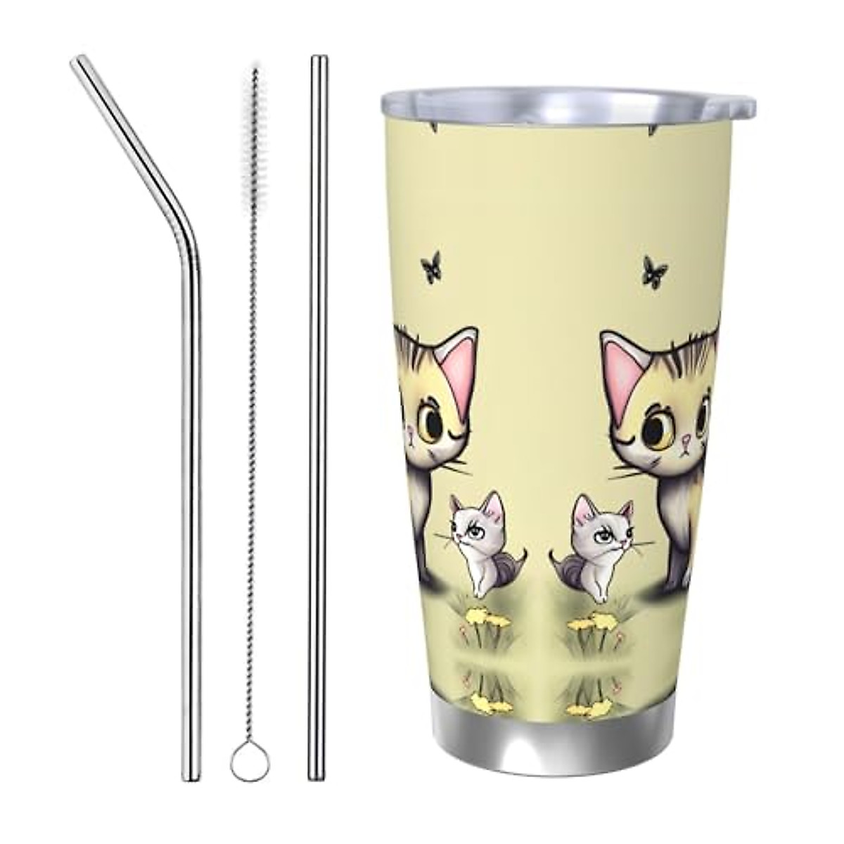 WXZYFP Car cup (single silver rim), can use a straw or drink directly, easy to use.Cat and Butterfly