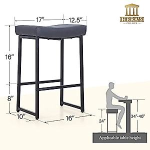 HERA'S PALACE Black 24" Square Saddle Barstools Set of 2, Metal Bar Stools Counter Height, Modern Backless Faux Leather Counter Stool for Kitchen Island Counter, Dining Pub, etc