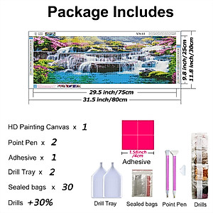 DIY 5D Diamond Painting Kits for Adults Waterfall Scenery Embroidery Full Round Drill Large Size(31.5x11.8 inch) Diamond Crystal Gem Arts Painting Craft for Home Wall Decor