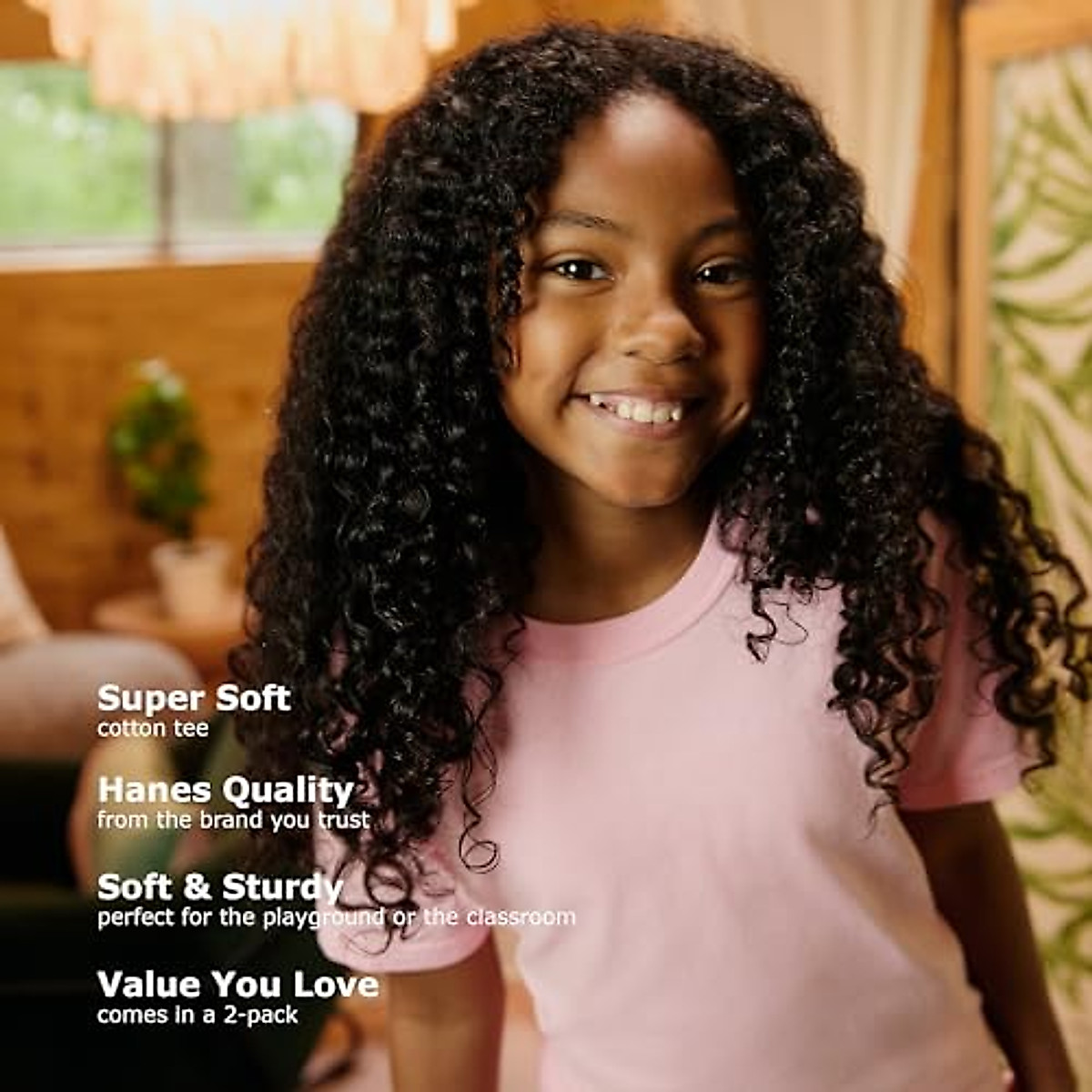 Hanes Little Girls' Jersey Cotton Tee (Pack of 2), White, Medium