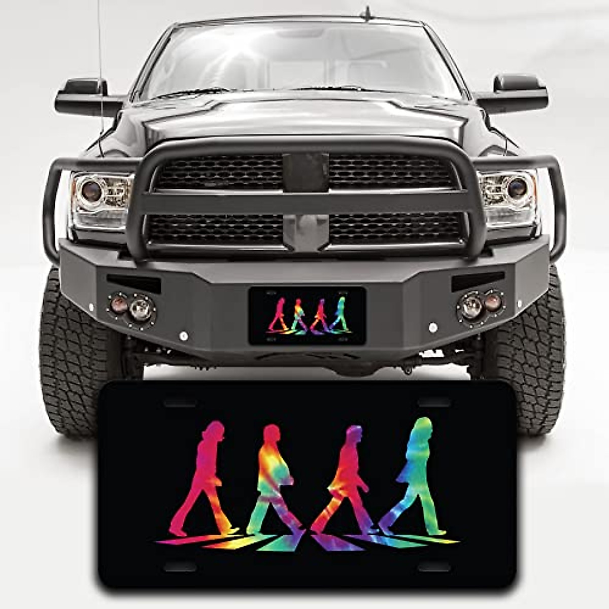 Beatles Abbey Road Crosswalk Space Band Vinyl Album Record Iconic Abbey Road Crosswalk Merchandise Memorabilia UV Full Color License Plate Aluminum UV011 (Tiedye Black)