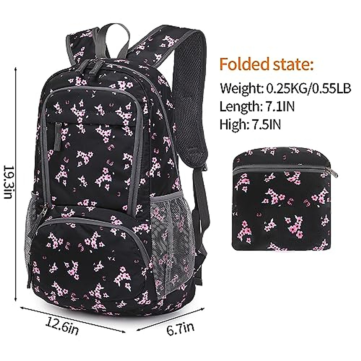 FENGDONG 35L Lightweight Foldable Waterproof Packable Travel Hiking Backpack Daypack for men women Sakura