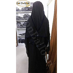 Saudi Chiffon First Class Quality Long Saudi Niqab Burqa Hijab Face Cover Veil Islam Islamic Jilbab (Black x Dark Blue Satin)
