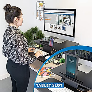 Mount-It! Height Adjustable Standing Desk Converter, 25” Wide Desktop - Sit-Stand Converting Desks with Gas Spring for Home, Office - Stand-Up Computer Workstation Desktops