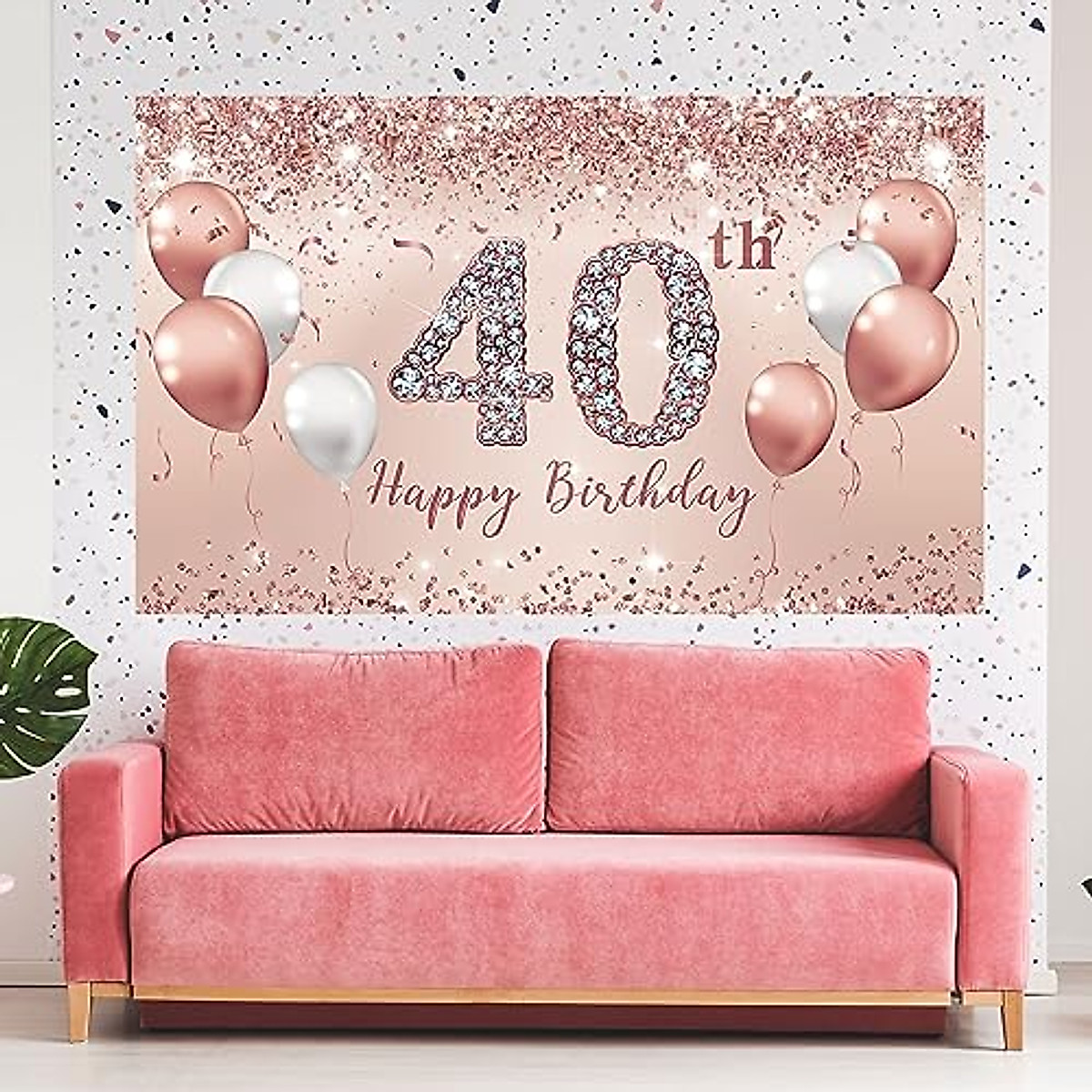 Trgowaul 40th Birthday Decorations for Women, Pink Rose Gold 40th Birthday Banner Backdrop 40 Birthday Party Decorations for Women Turnin 40, 40 & Fabulous Birthday Background Birthday Gift for her