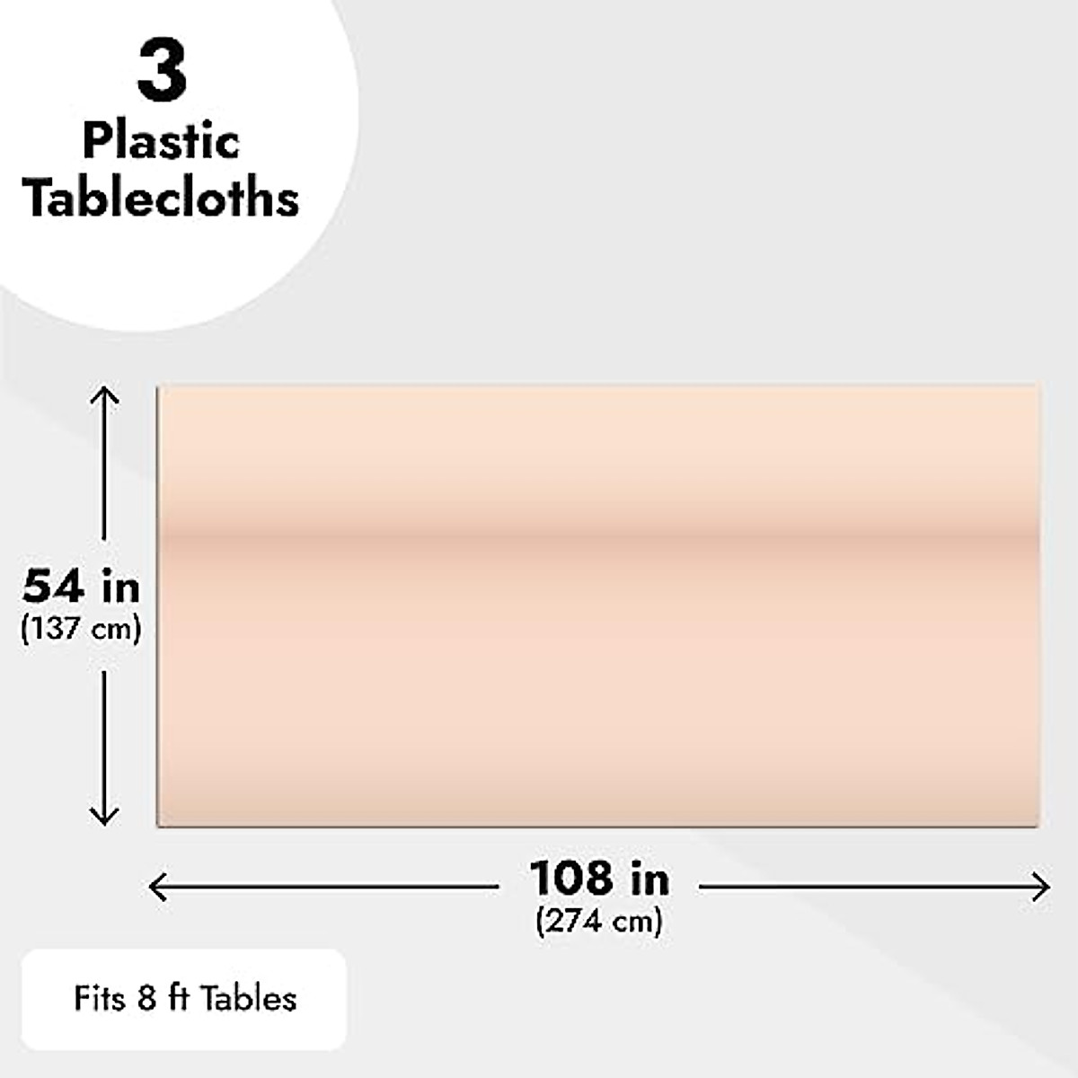 Sparkle and Bash 3 Pack Rose Gold Plastic Tablecloth, Metallic Table Cover Disposable for Pink Birthday Parties, Gender Reveal, Bridal Shower Decorations (54 x 108 in)