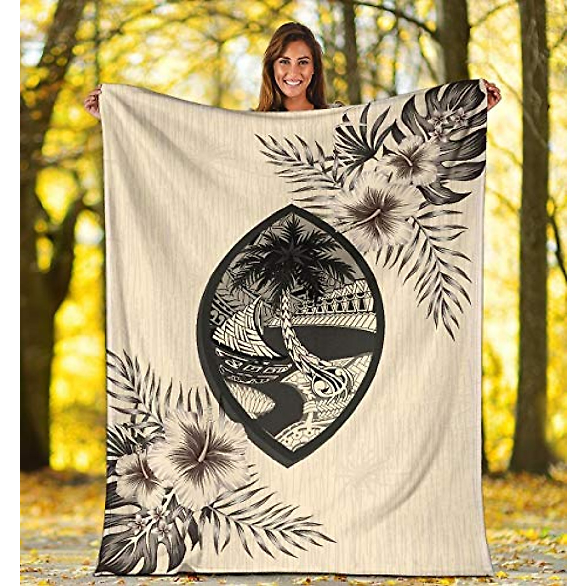 Generic The Beige Hibiscus Blanket, Guam Blanket Sherpa Fleece Throw Blanket New Year Gift to My Son Daughter Niece Nephew Sofa, Bed, Outdoor, Hotel and Home, Size 148