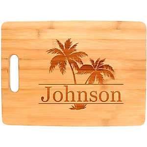 Customized Family Name Custom Text Palm Tree Beach Wedding Gift Personalized Decorative Wood Cutting Board Rectangle