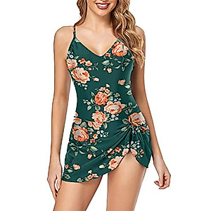 Husmeu Womens Modest One Piece Swimsuits Swimdress Slimming Swim Dress Bathing Suit for Women Tummy Control Swimwear Swimdress Floral Printed XL