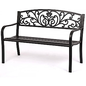 BestMassage with Steel Frame Cast Iron for Backyard Porch Entryway Outdoor Park Yard,Black