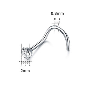 Briana Williams Nose Rings 10Pcs 20G Nose Screw Rings Studs Surgical Steel Sliver Piercing Jewelry 2mm Clear CZ