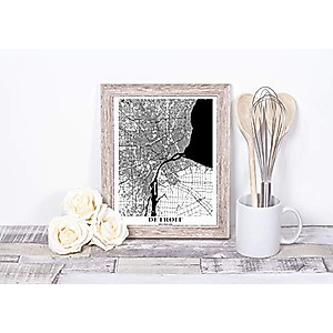Detroit City Map Wall Art - 11x14" UNFRAMED Print - Modern, Minimal, Black And White Detroit, MI Wall Decor - Detroit Gifts For Women And Men, Souvenirs, Poster