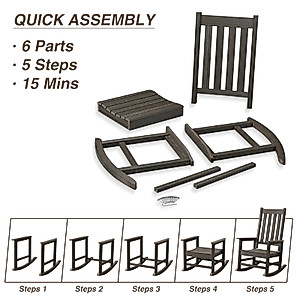 ACUEL Outdoor Rocking Chair Set of 2, HDPE Oversized Patio Rocking Chairs, Weather Resistant, 350lbs Heavy Duty Porch Rocker with High Back for Backyard, Fire Pit, Garden and Indoor (Dark Brown)