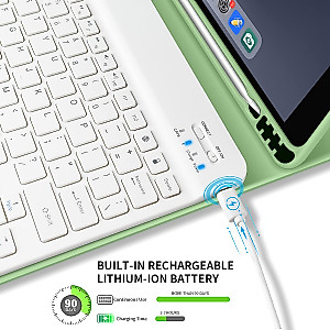 kenke Keyboard Case for iPad 9.7 inch 2018 (6th Gen) / iPad 2017 (5th Gen) / iPad Air 2/1, Lightweight Smart Cover with Pencil Holder, Magnetically Detachable Wireless Keyboard, Green