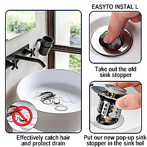 2-in-1 Drain Sink Stopper for 1-1/2''~1-2/3'' Sink Drain Strainers - Bathroom Shower Hair Drain Catcher Bath Tub Stoppers - Silver