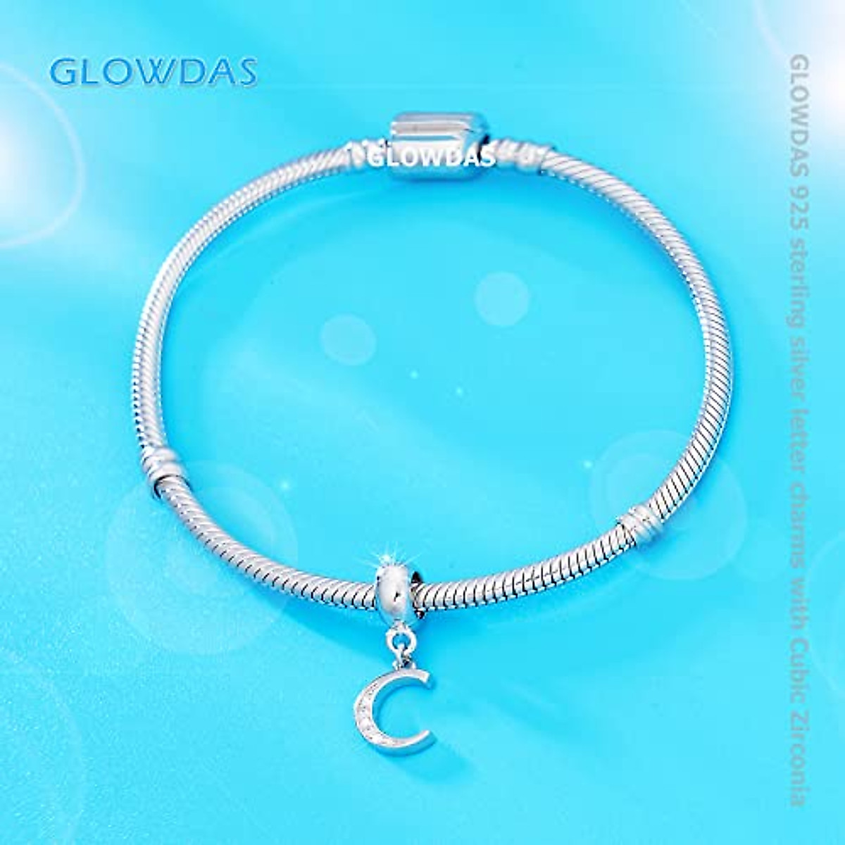 Letter C Charms Initial C Alphabet Pendant Beads, 925 Sterling Silver Letra Charm Dangle with CZ, fit Pandora Christmas Bangle Bracelet, Gifts for Cousin/Chanukah/Cinderella