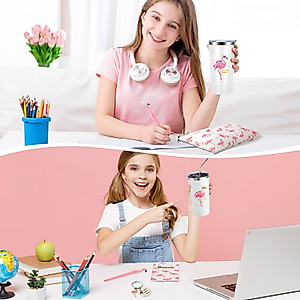 Panitay 6 Pcs Flamingo Gifts Set Pink Flamingo Socks Flamingo Stainless Steel Tumbler Notebook Pen Cosmetic Bag Keychain