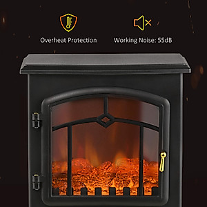 HOMCOM Electric Fireplace Stove, 22" Freestanding Fireplace Heater with 3-Sided Realistic Flame, Overheating Protection, Adjustable Temperature, Portable, 750W/1500W, Black