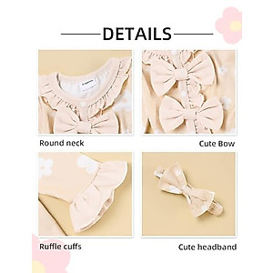 Okgirl Newborn Girl Clothes Baby Girl Outfit Floral Romper Cream Jumpsuit Bow Ties Baby Girl Outfit
