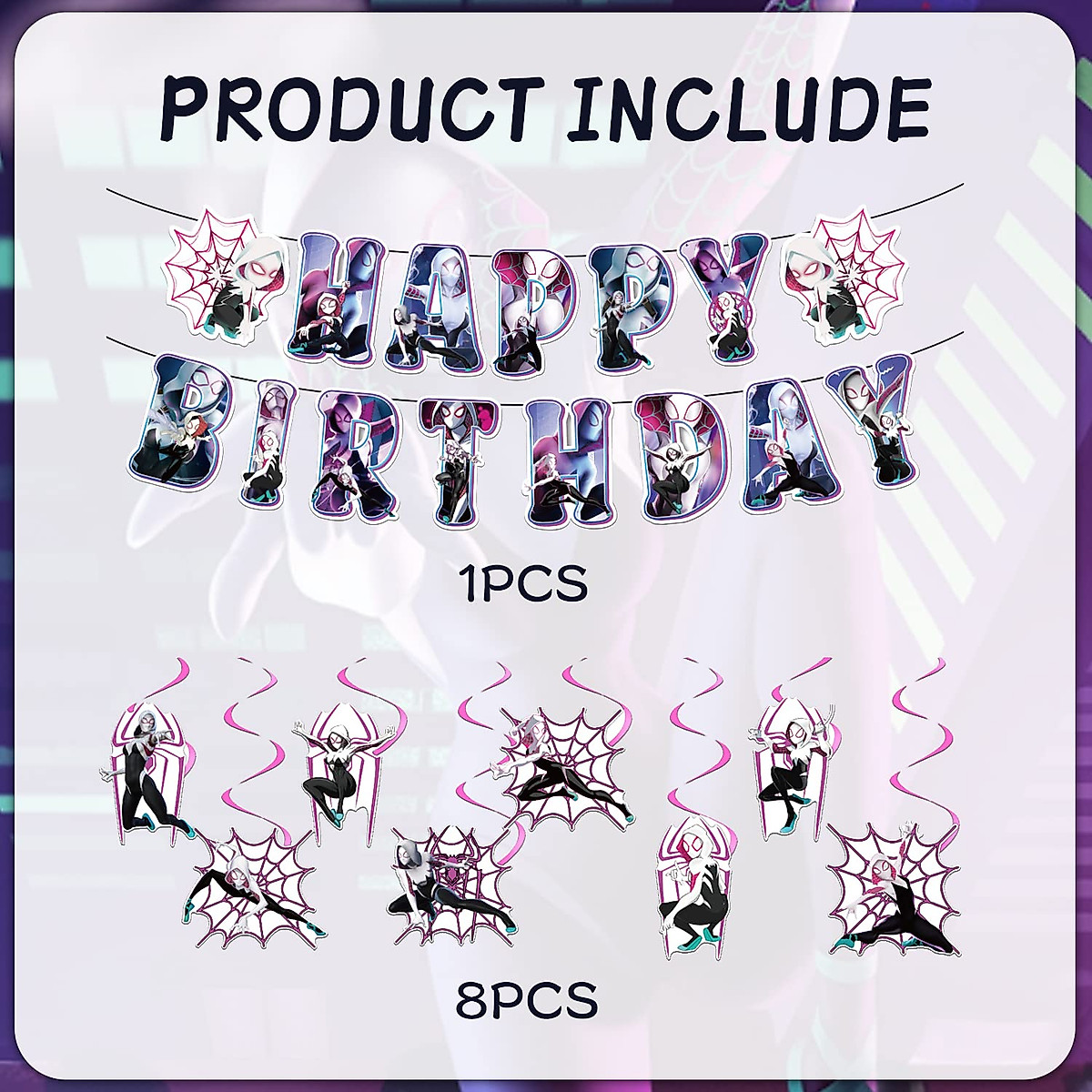 Spider Girl Party Supplies Spider Gwen Happy Birthday Banner Hanging Swirls for Ghost Spider Birthday Decorations