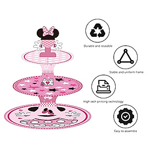 Jouierty Pink Cupcake Stand Cartoon Mouse Cardboard Dessert Tower Serving Tray for Kids Girls Birthday Party Decoration Baby Shower Decor Tea Party Cup Cake Holders Display Table Decorate Supplies