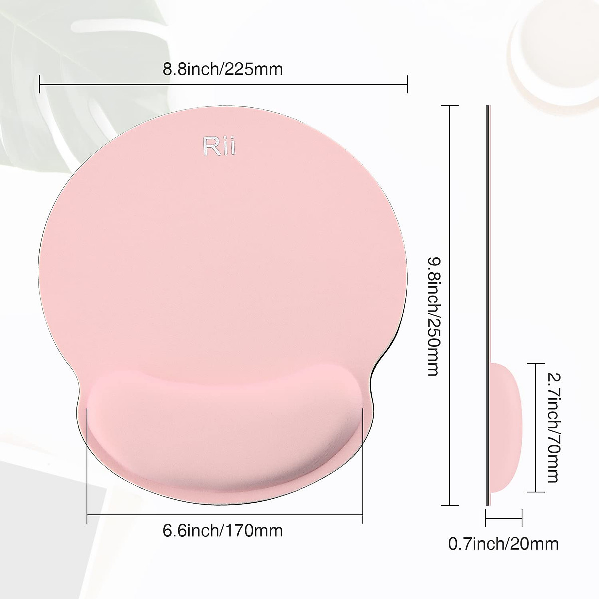 Rii Ergonomic Office Mouse Pad with Wrist Support Gel Mouse Pad with Wrist Rest,Gaming Desktop Mouse Pad for Laptop,with Non-Slip Rubber Base, 9 x 10 in (Pink)