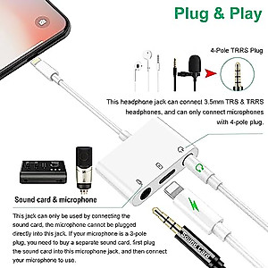 iPhone Microphone Adapter Lightning to Headphone and Microphone Adapter for Live Streaming 3.5mm Headphone Adapter with Charging Port iPhone Audio Splitter Compatible with iPhone 14 13 12 11 SE X 8 7