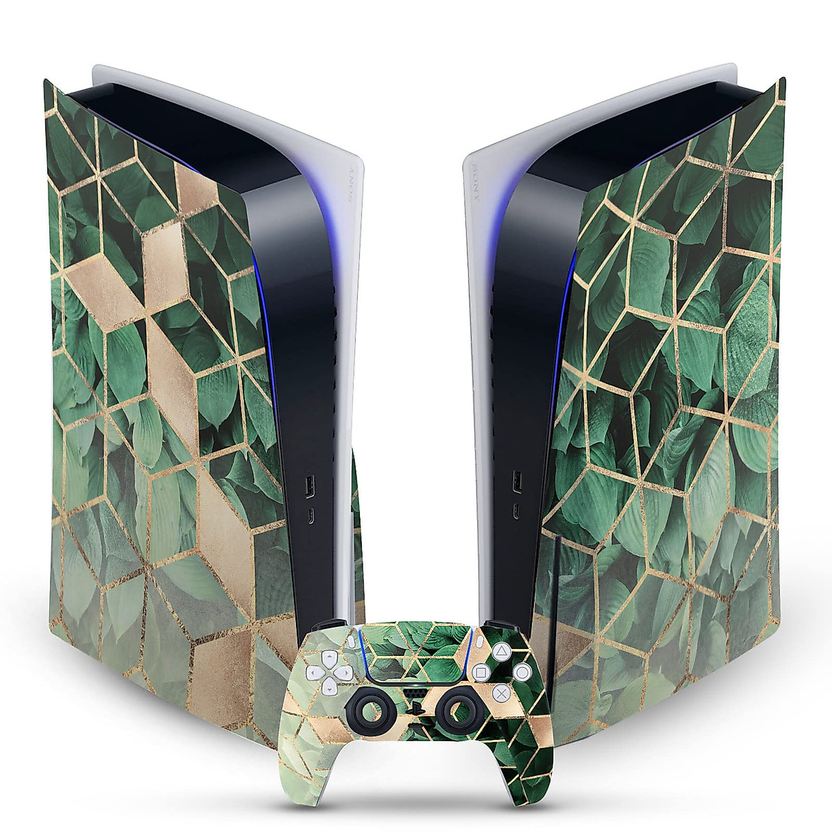 Leaves and Cubes Art Mix Matte Vinyl Faceplate Sticker Gaming Skin Case Cover Compatible with Sony Playstation 5 PS5 Disc Edition Console & DualSense Controller