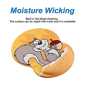 Mini Mouse Pad Wrist Support,Ergonomic Gaming Mouse Pad, Anime Mouse Mat Gel Filled with Non-Slip Base for Office,Home 9 * 7inch (Squirrel)