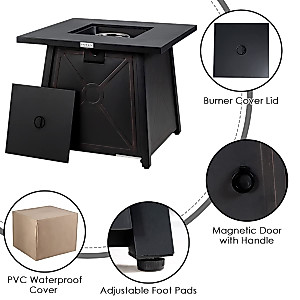 Tangkula 5 Piece Patio Furniture Set with 50,000 BTU Propane Fire Pit Table, Outdoor Wicker Conversation Set w/Cushions, Storage Box and Tempered Glass Coffee Table, 30” Gas Fire Pit Table (Turquoise)