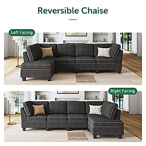HONBAY Convertible Sectional Sofa, L Shape Couch with Chaise, Reversible Sectional Couch for Living Room, Dark Grey