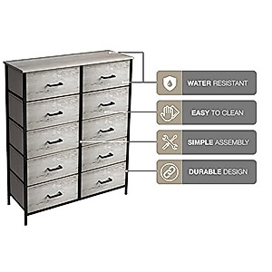 Sorbus Dresser with 10 Faux Wood Drawers - Storage Unit Organizer Chest for Clothes - Bedroom, Hallway, Living Room, Closet, & Dorm Furniture - Steel Frame, Wood Top, & Easy Pull Polyester Fabric Bins