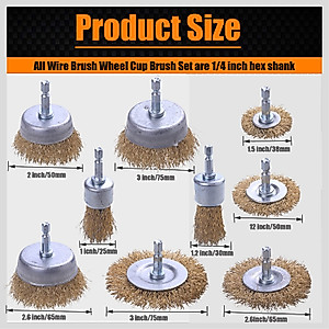 WENORA Brass Wire Brush for Drill Set 9 Pack, Brass Wire Wheel for Drill 1/4 Inch Hex Shank, Wire Cup Brush for Drill ,Coarse Brass Coated Crimped Wire Brush Drill Attachments
