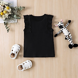 DREAM BUS 12-18 Months Toddler Baby Girl Clothes Summer Outfits Sets Ruffle Ribbed Sleeveless Vest Tank Top T-Shirts + Striped Print Pants