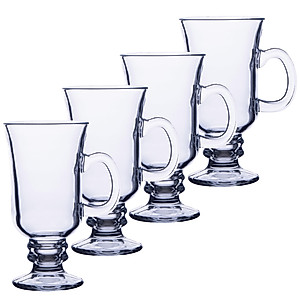 Chefcaptain Glass Coffee Mugs, Glass Cup With Handle Zero-Lead Footed Mugs With 8 Oz Capacity, Irish Coffee Glasses 4-Piece Set (8 Ounces) Irish Coffee Mugs (Clear)